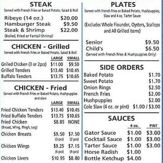 Menu at Long Creek Fish Fry restaurant, Dallas, 1425 Lower Dallas Hwy