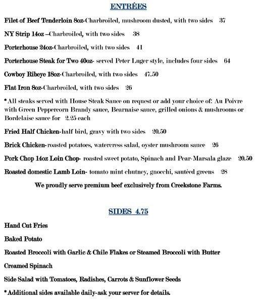 Menu at The Blue Heron Steakhouse, Lexington