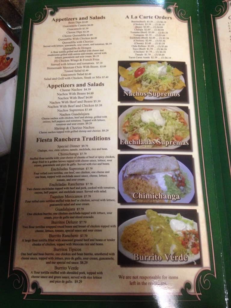 Menu at Fiesta Ranchera #3 restaurant, McMinnville, 505 N Chancery St