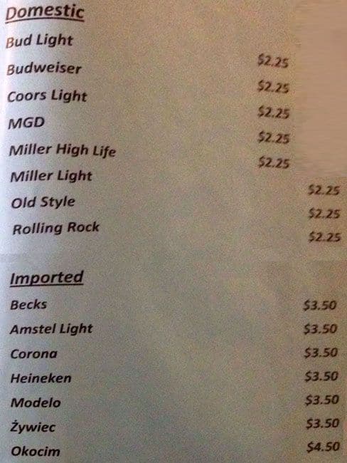 Menu at Corner Helen & Stans Inc pub & bar, Chicago