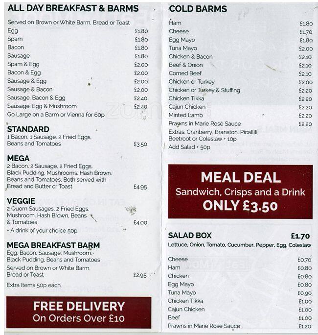 Menu at Eat N Moor cafe, Manchester
