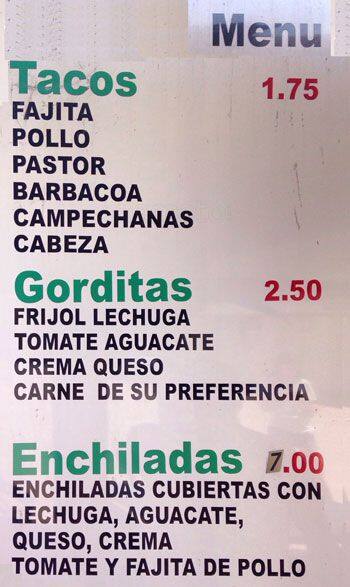 Menu at Taqueria Villanueva, Austin, Dessau Rd