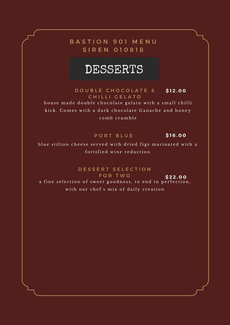 Menu at Bastion 901 pub & bar, Applecross