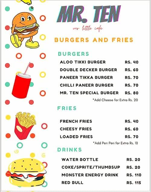 Menu at Mr. Ten, Lucknow