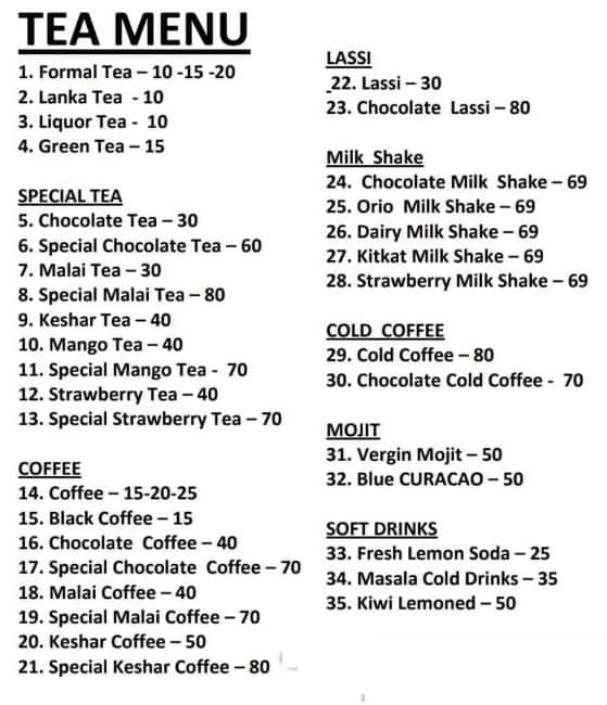 Menu of Chayer Bari, Belghoria, Kolkata