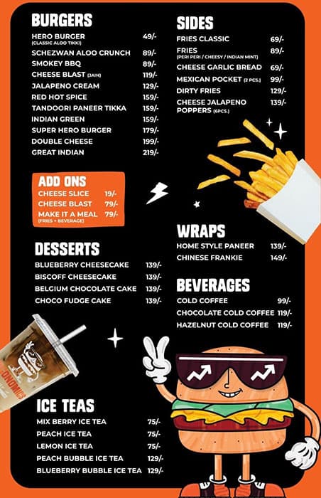 Menu of Burgonomics, Sector 7, Gandhinagar