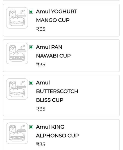Menu of Amul Parlour, Madhapur, Hyderabad