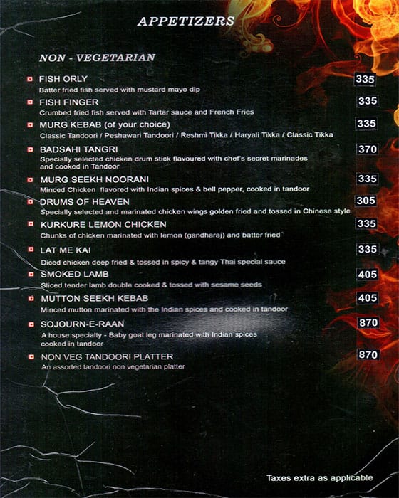 Menu at Flambe, Kolkata, Hotel The Sojourn