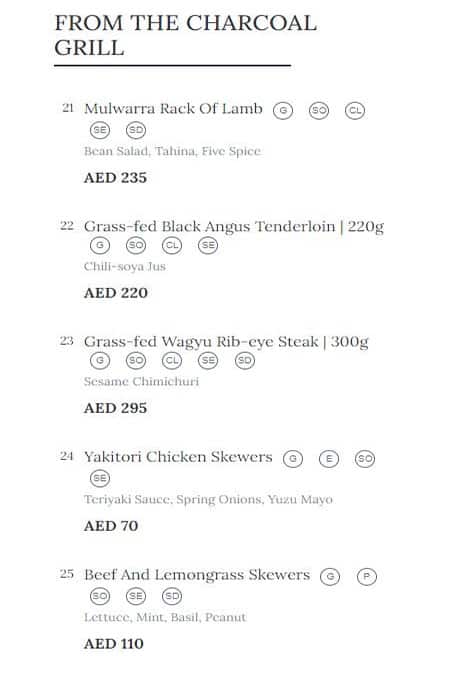 Menu at The Park Bar and Grill, Abu Dhabi