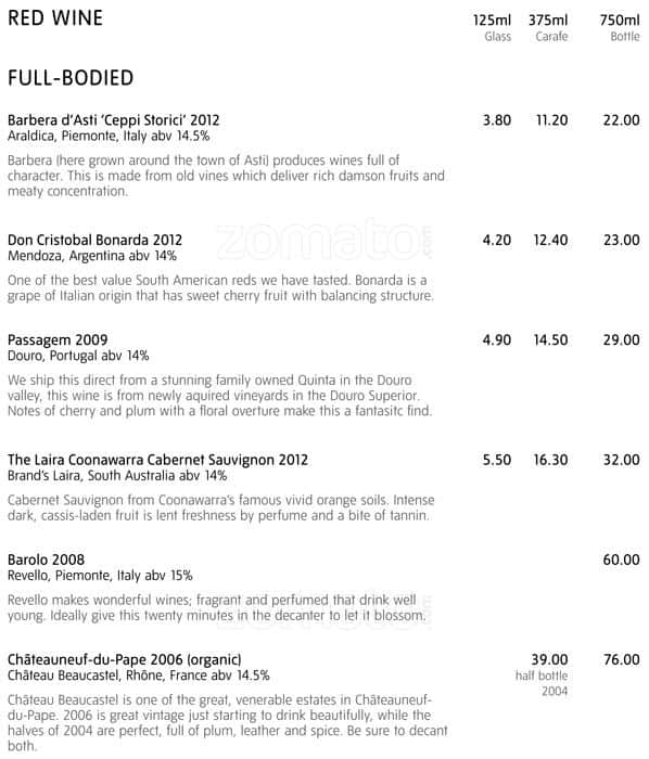 Menu at The Corner at Tate Modern cafe, London