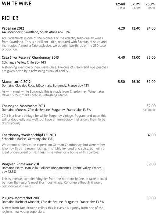 Menu at The Corner at Tate Modern cafe, London