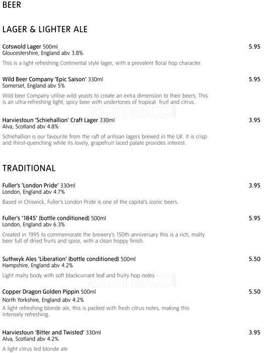 Menu at The Corner at Tate Modern cafe, London