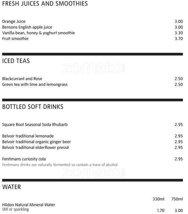 Menu at Tate Modern Terrace Bar, London