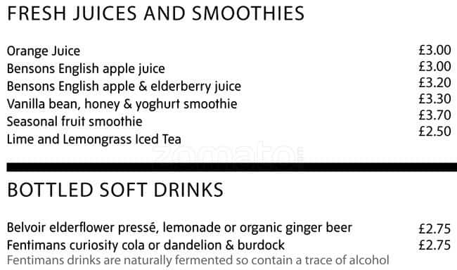 Menu at The Corner at Tate Modern cafe, London