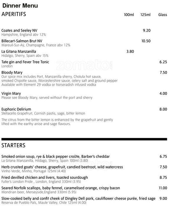 Menu at Tate Modern Terrace Bar, London