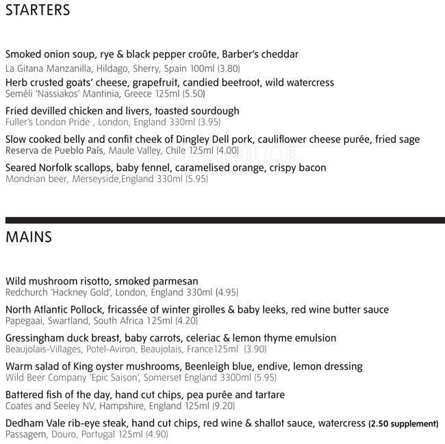Menu at Tate Modern Terrace Bar, London
