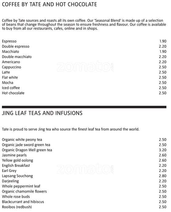 Menu at Tate Modern Terrace Bar, London