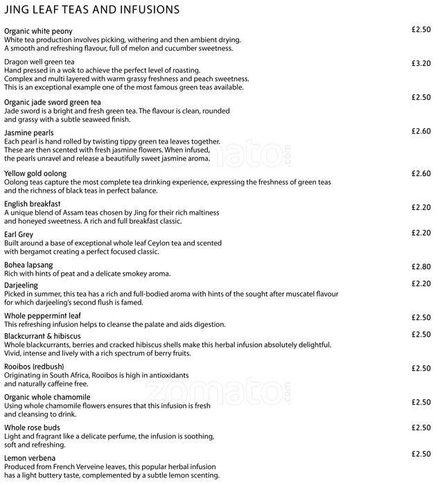 Menu at The Corner at Tate Modern cafe, London