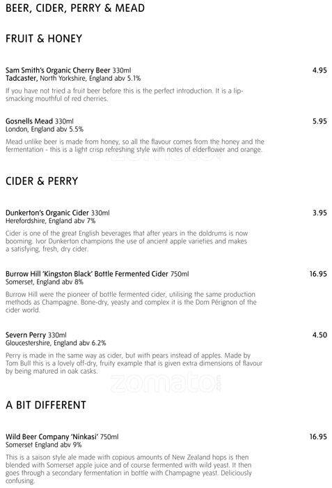 Menu at Tate Modern Terrace Bar, London