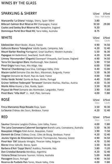 Menu at The Corner at Tate Modern cafe, London