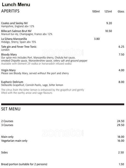 Menu at Tate Modern Terrace Bar, London