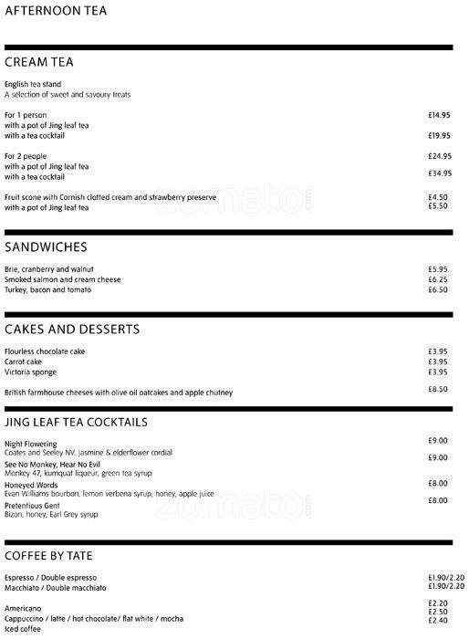 Menu at The Corner at Tate Modern cafe, London