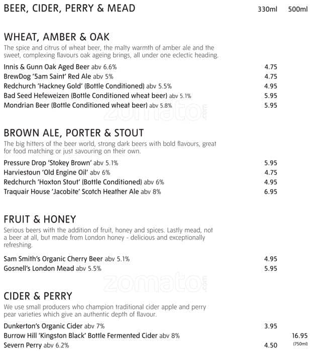 Menu at The Corner at Tate Modern cafe, London