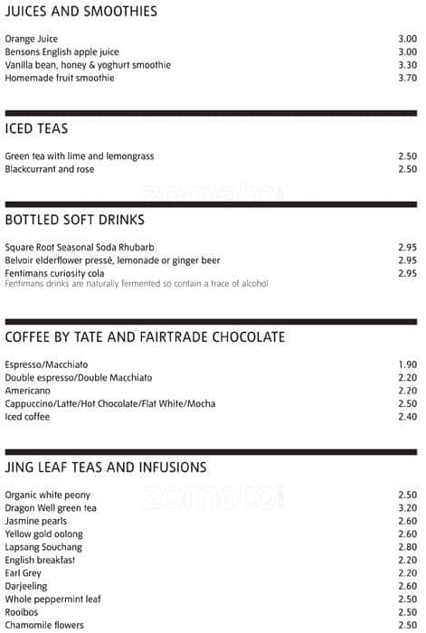 Menu at The Corner at Tate Modern cafe, London