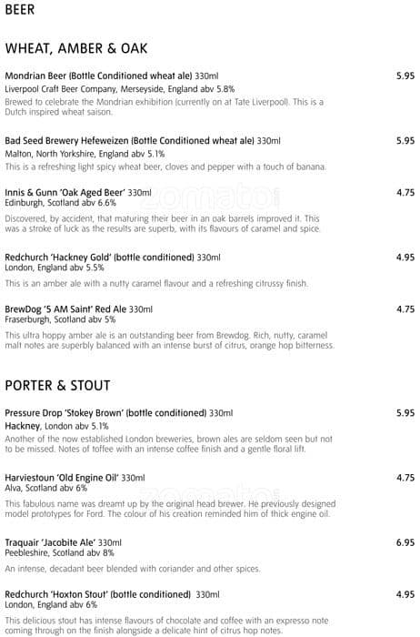 Menu at The Corner at Tate Modern cafe, London