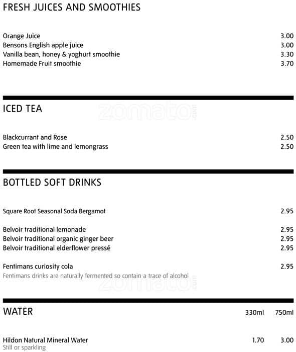 Menu at The Corner at Tate Modern cafe, London