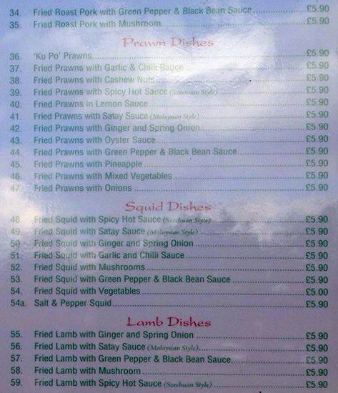 Menu at New World restaurant, London, 1 The Market Place