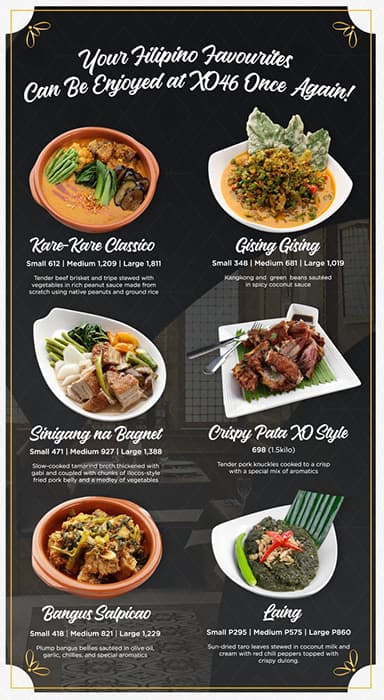 Menu at XO 46 Heritage Bistro restaurant, Pasig