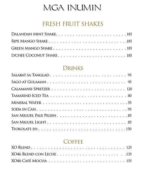 Menu at XO 46 Heritage Bistro restaurant, Pasig