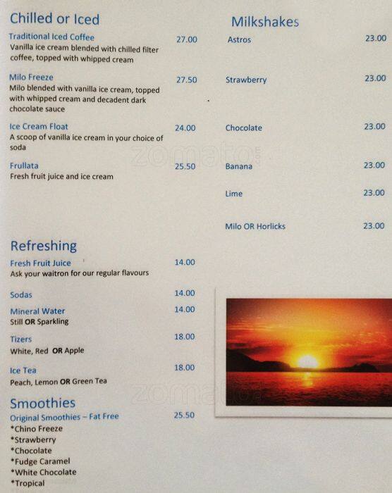 Menu au Il Tramonto Coffee Shop café, Le Cap, 111
