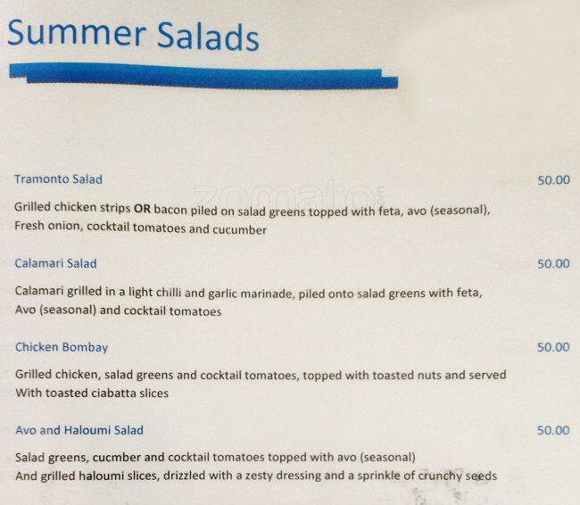Menu au Il Tramonto Coffee Shop café, Le Cap, 111