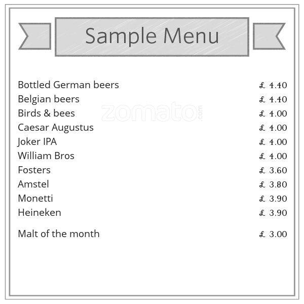 Menu at The Tourmalet pub & bar, Edinburgh