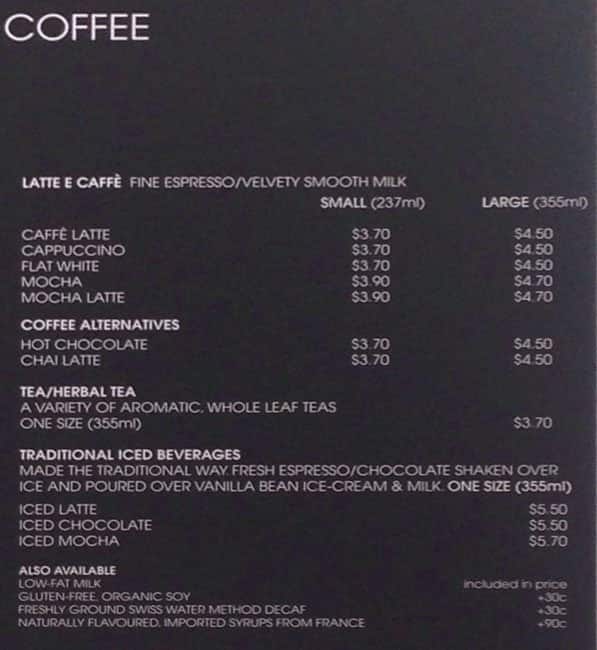 Signature Coffee Menu, Menu for Signature Coffee, Collins Street, CBD ...