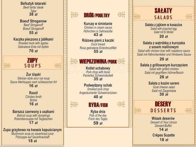 Menu at Restauracja A’la Carte restaurant, Katowice, Bytkowska 1A
