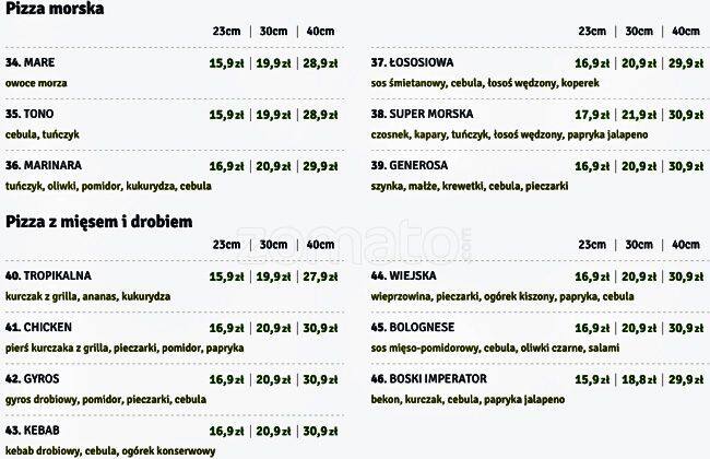 Menu at Omaggio Pizza Restaurant, Gdynia