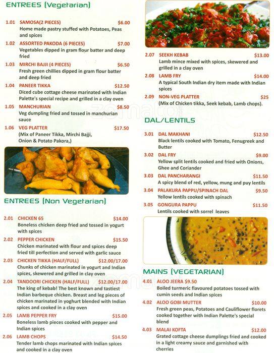 The Indian Palette Menu, Menu for The Indian Palette, Footscray ...
