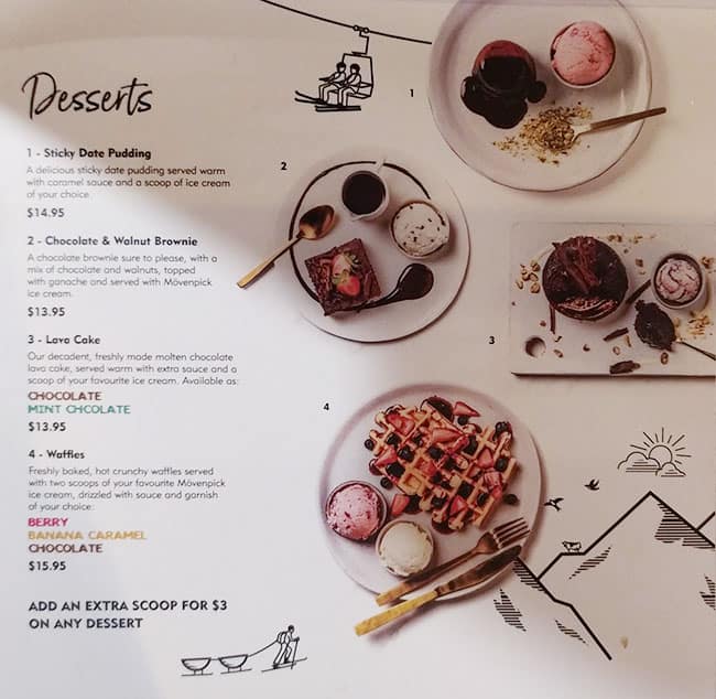 Menu at MÖVENPICK cafe, Melbourne, 211 La Trobe St