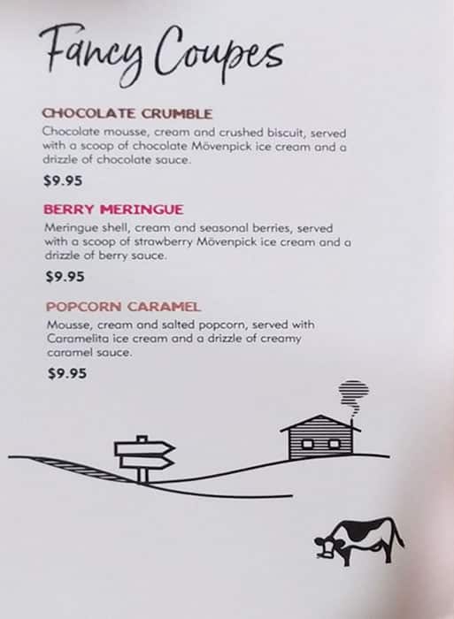 Menu at MÖVENPICK cafe, Melbourne, 211 La Trobe St