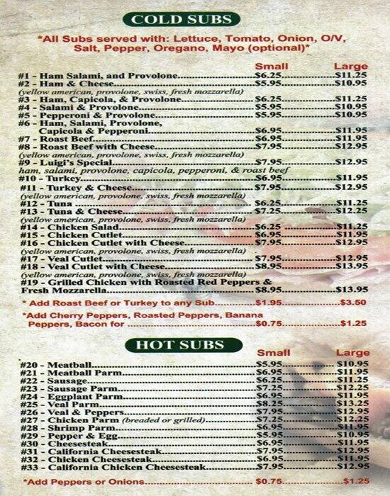 Menu at Luigi's Pizza of Ocean pizzeria, Ocean Township