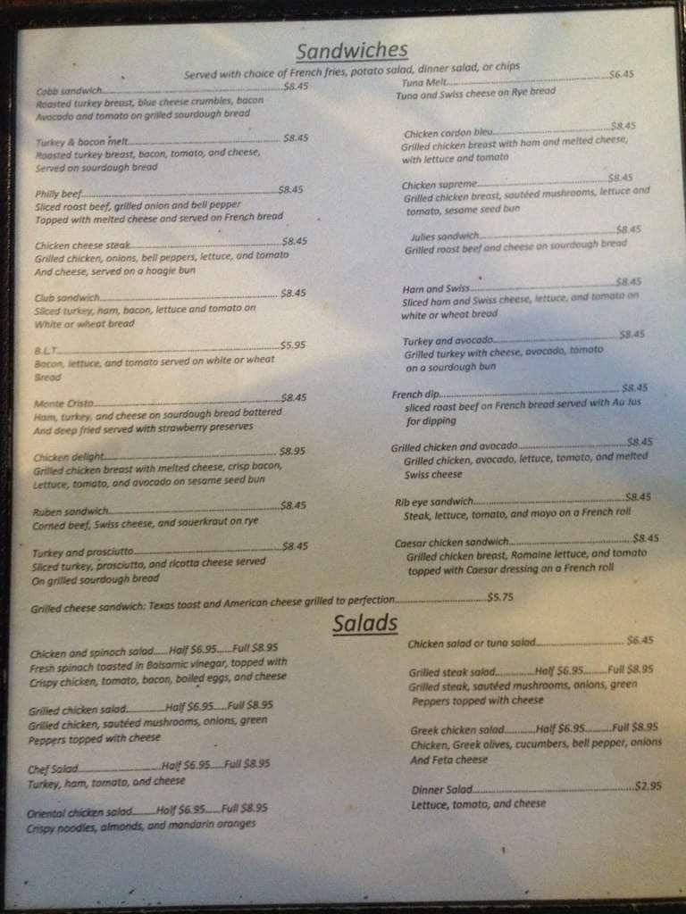 Menu at English Field House restaurant, Amarillo