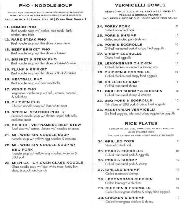 Menu at Pho Spot restaurant, San Jose, Blossom Hill Rd