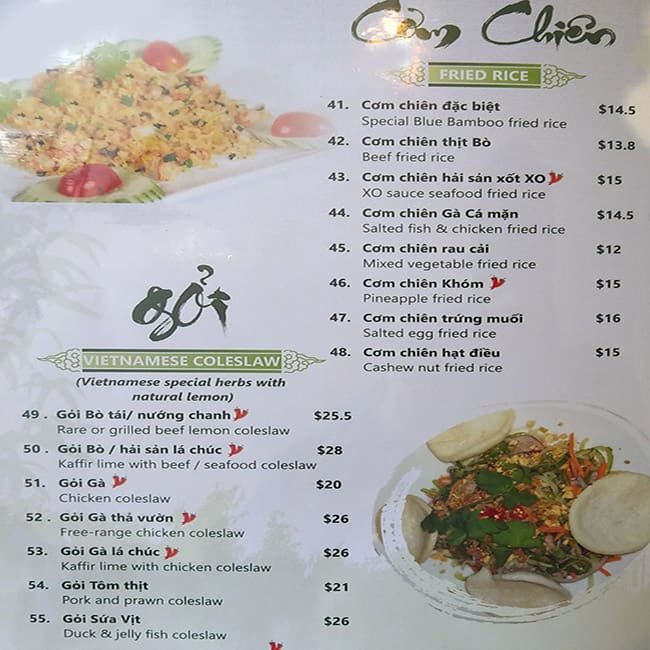 Menu at Blue Bamboo restaurant, Braybrook