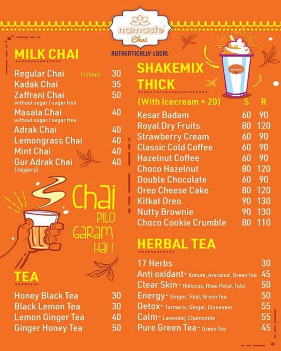 Menu of Namaste Chai, Panaji, Goa