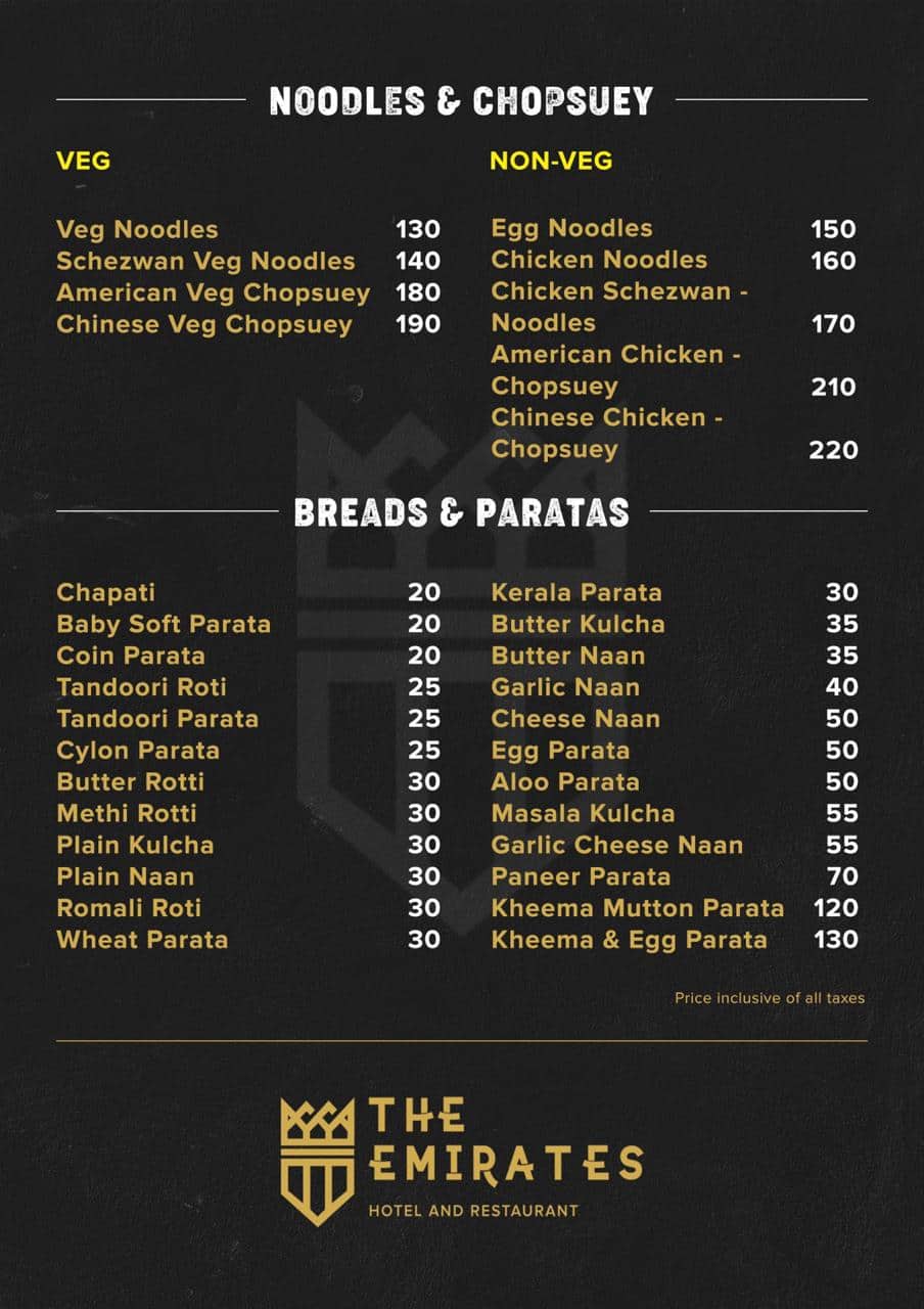 Menu at Hotel Emirates, Bengaluru, 51/1-3