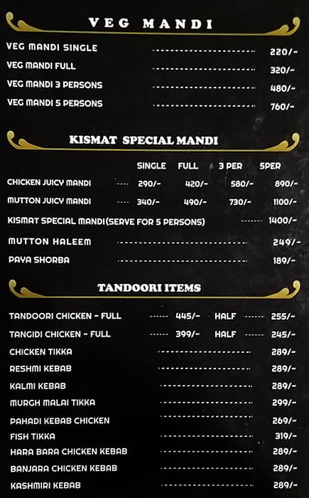 Menu of Kismat Arabian Mandi, ECIL, Secunderabad