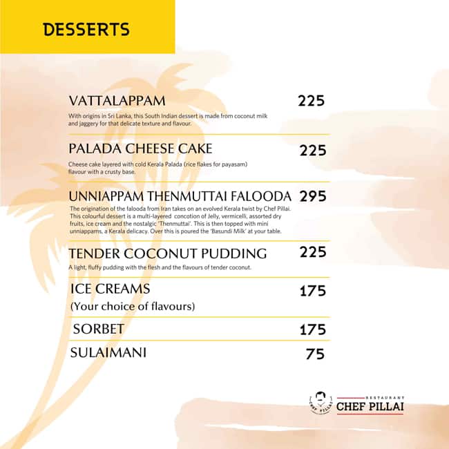 Menu at Restaurant Chef Pillai Whitefield Bangalore, Bengaluru